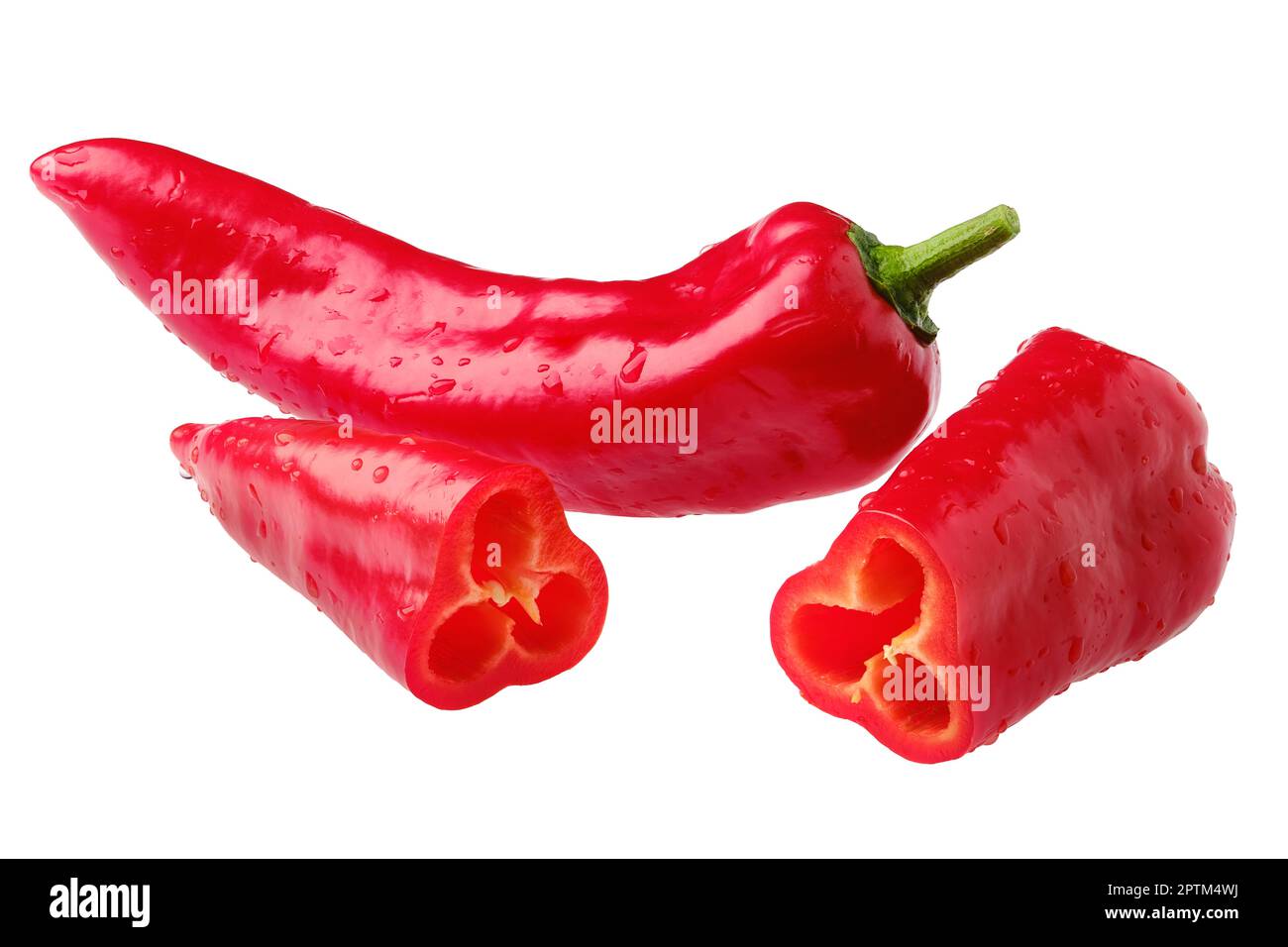 Sweet capia pepper whole and cut on half isolated on white background ...