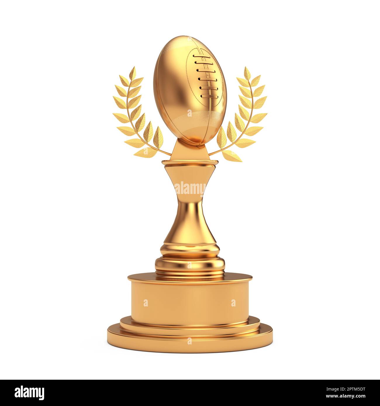 Golden Award Trophy with Golden Classic Old Rugby Ball and Laurel ...