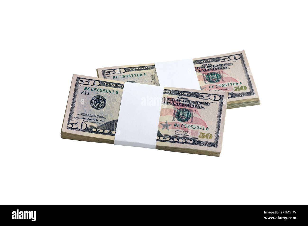 Bundle of US dollar bills isolated on white. Pack of american money ...