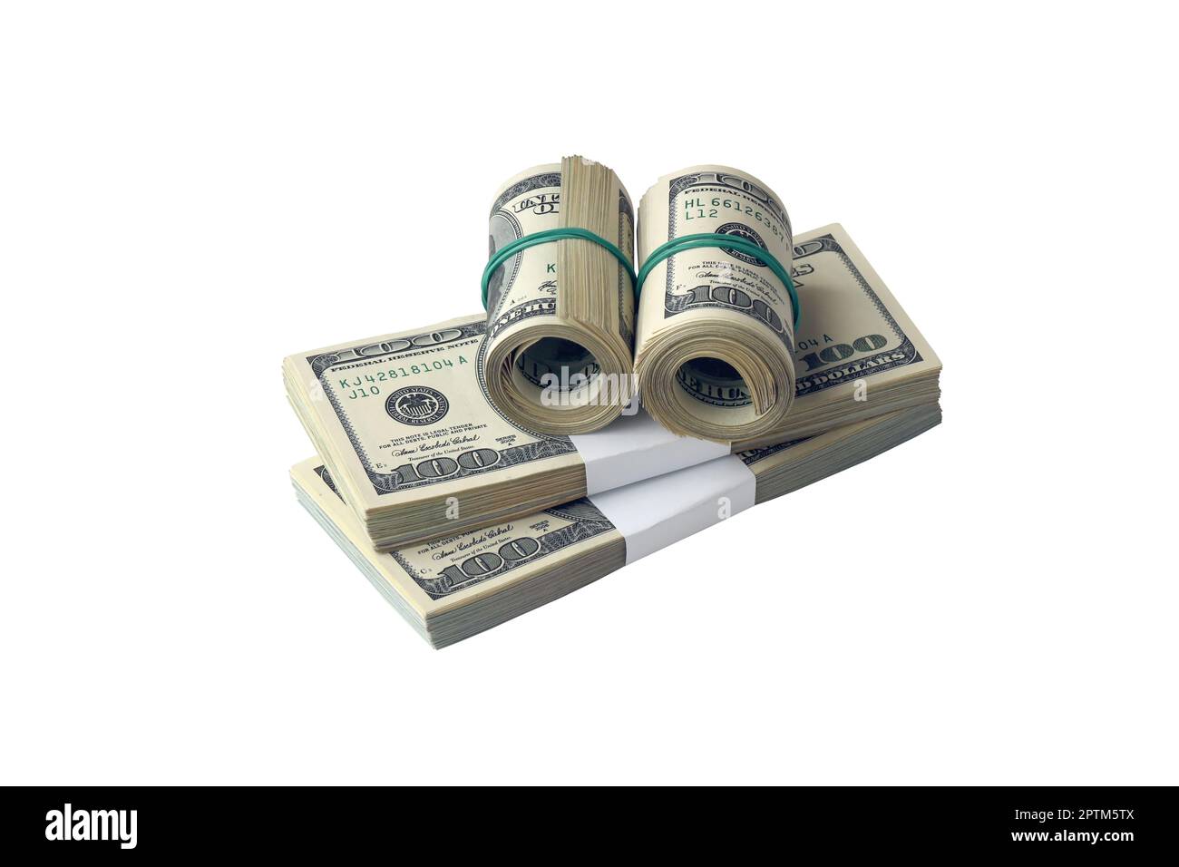 Bundle of US dollar bills isolated on white. Pack of american money ...