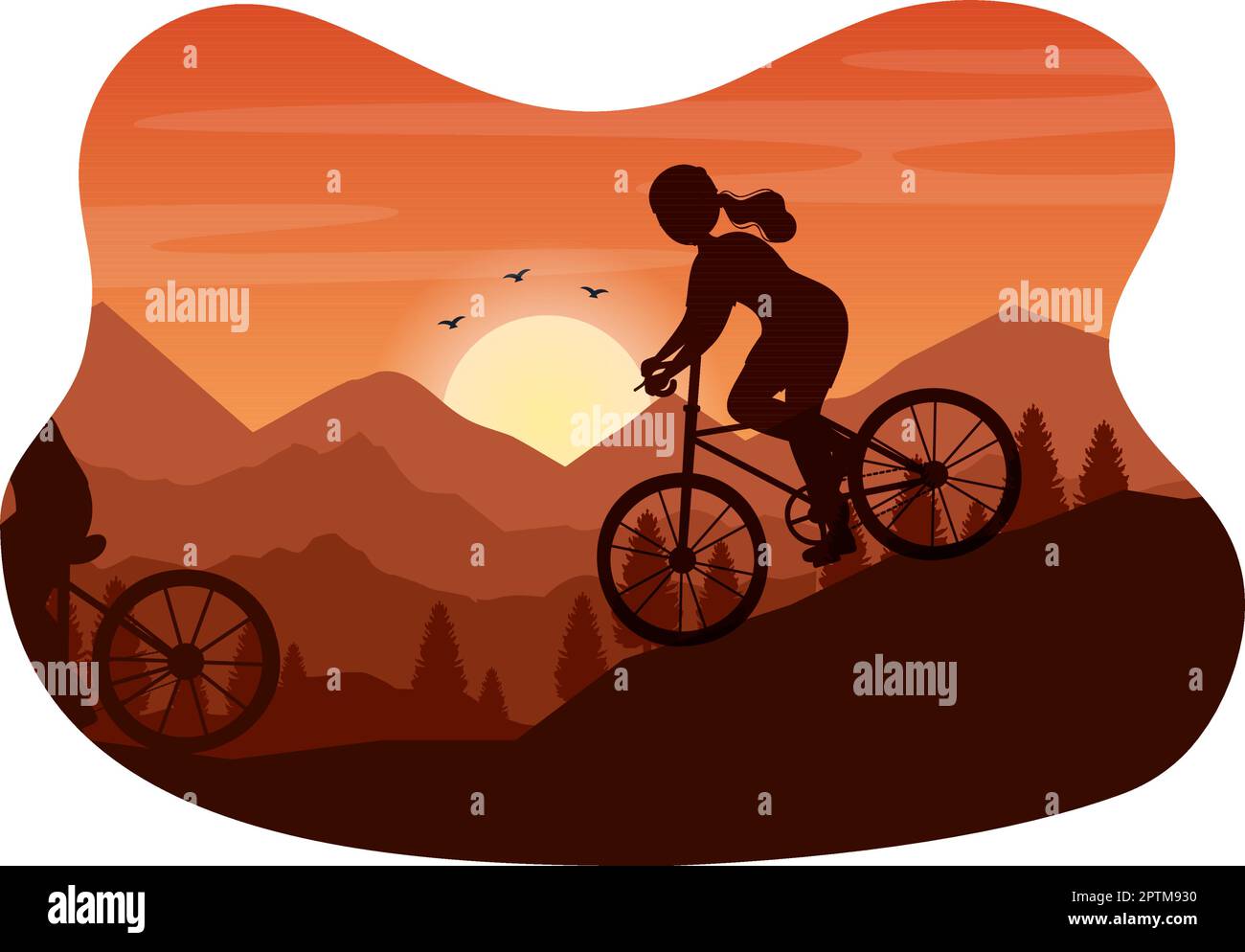 Mountain Biking Illustration with Cycling Down the Mountains for Sports ...
