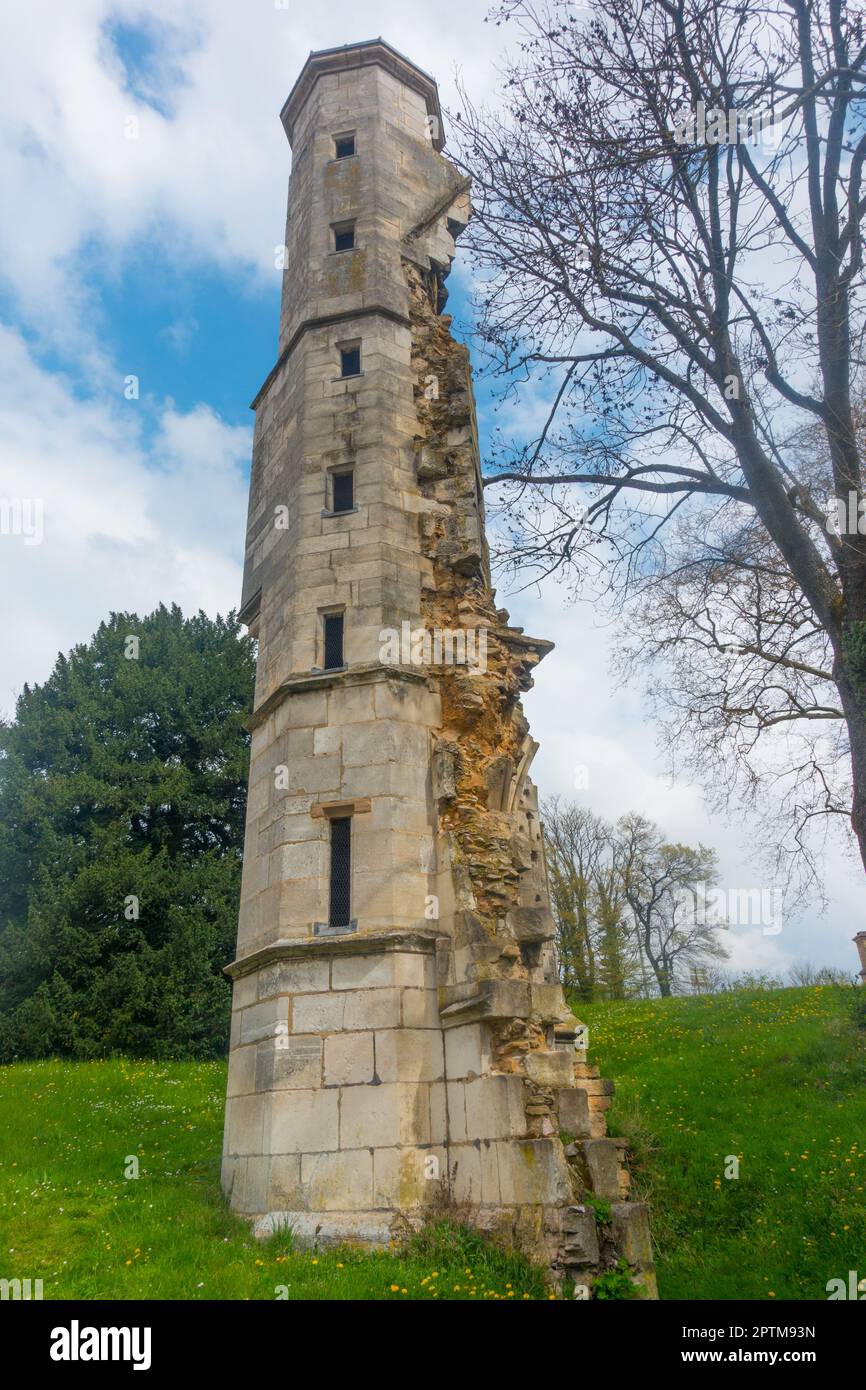 Chartreuse de Champmol, former Carthusian monastery,14th century, Dijon, France. Ruins of tower ...