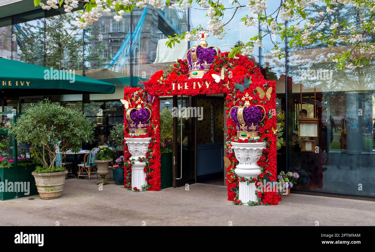 The Ivy Tower Bridge restaurant decorated at the entrance ready for the ...