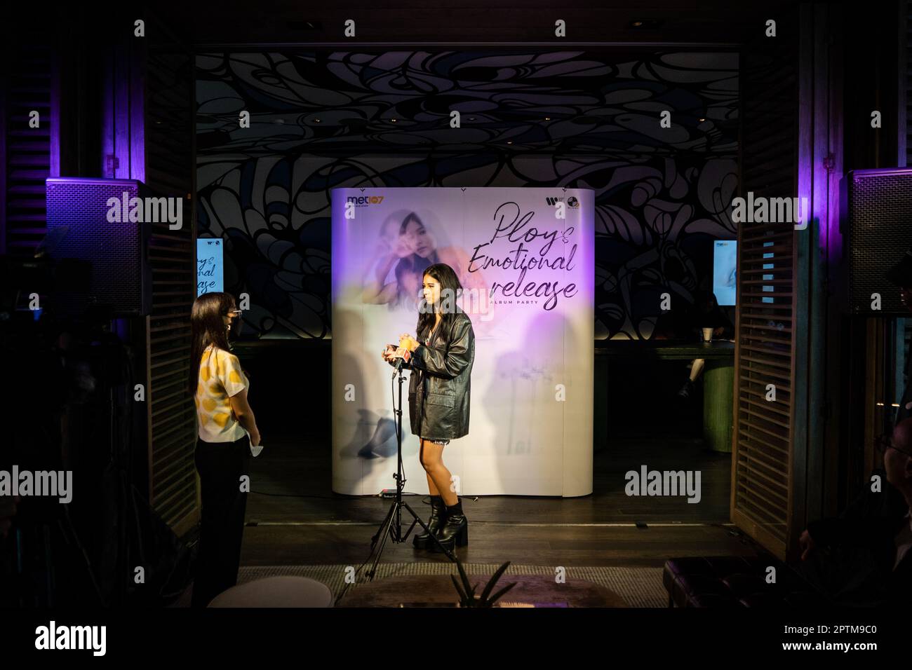 Bangkok, Thailand. 28th Apr, 2023. Valentina Ploy does an interview with Thai PBS before her ...