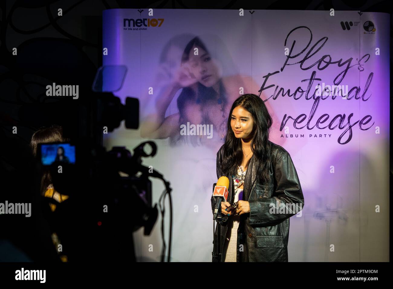 Bangkok, Thailand. 28th Apr, 2023. Valentina Ploy does an interview with Thai PBS before her ...