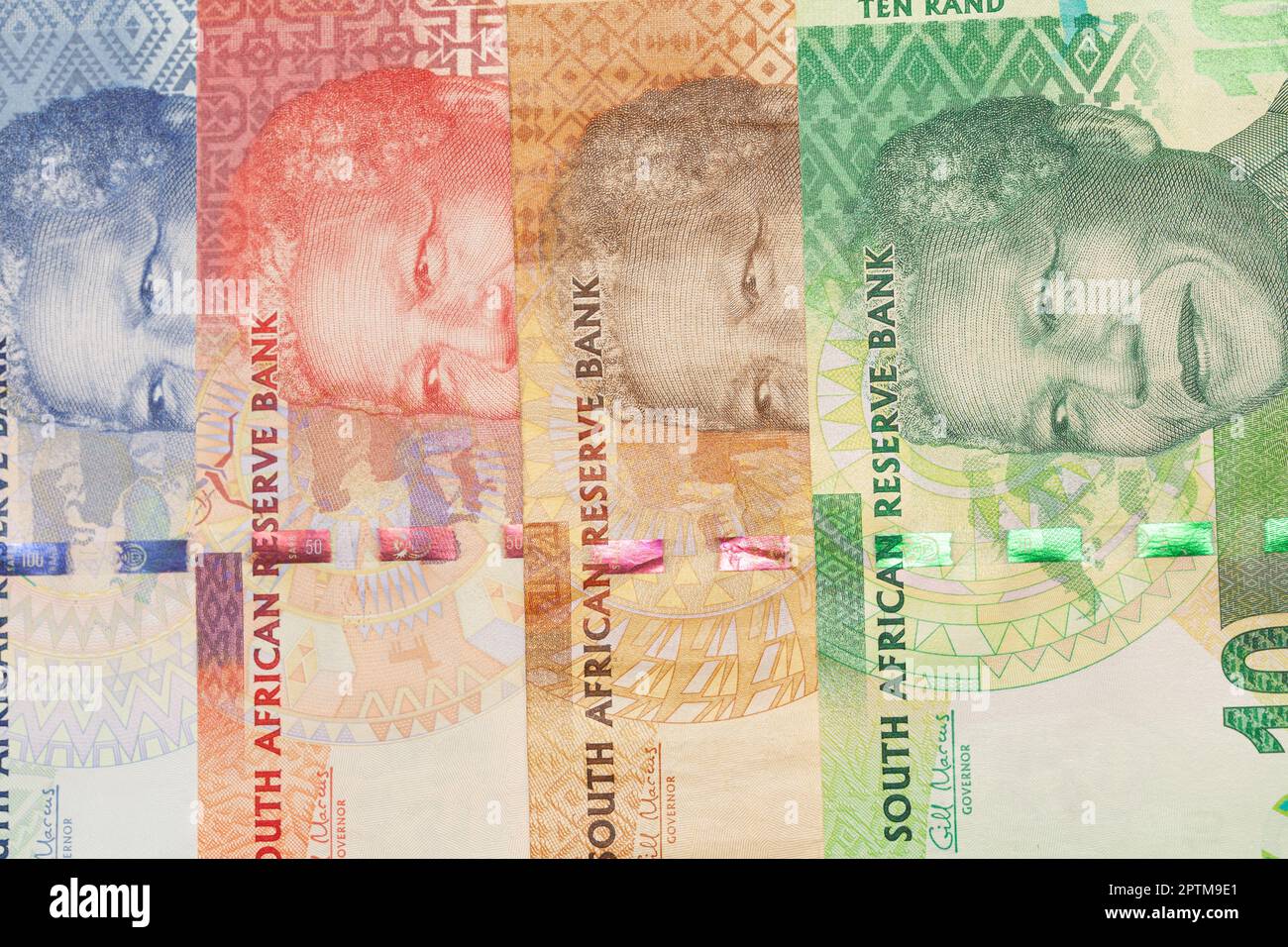 Nelson Holilala Mandela faces on South African money rand banknotes ...