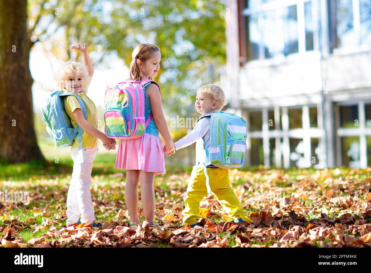 Children go back to school. Start of new school year after summer ...