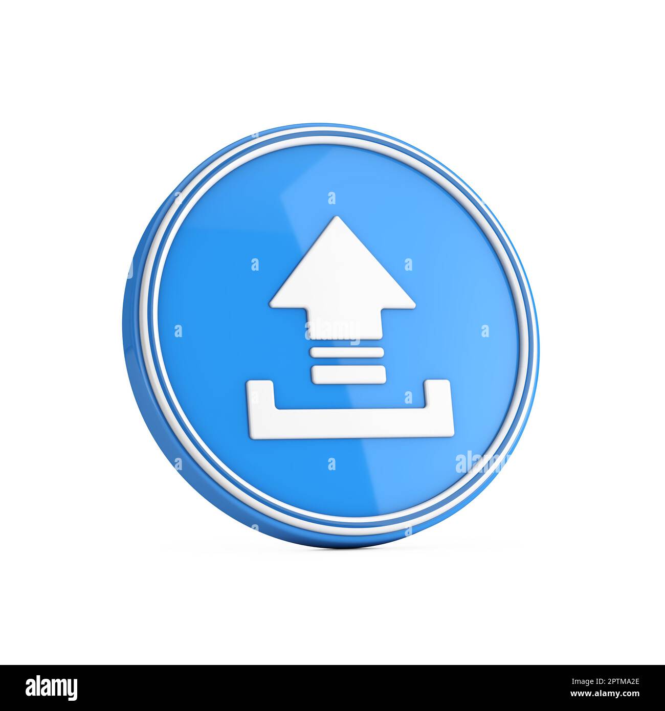 Upload Icon in Blue Circle Button on a white background. 3d Rendering ...