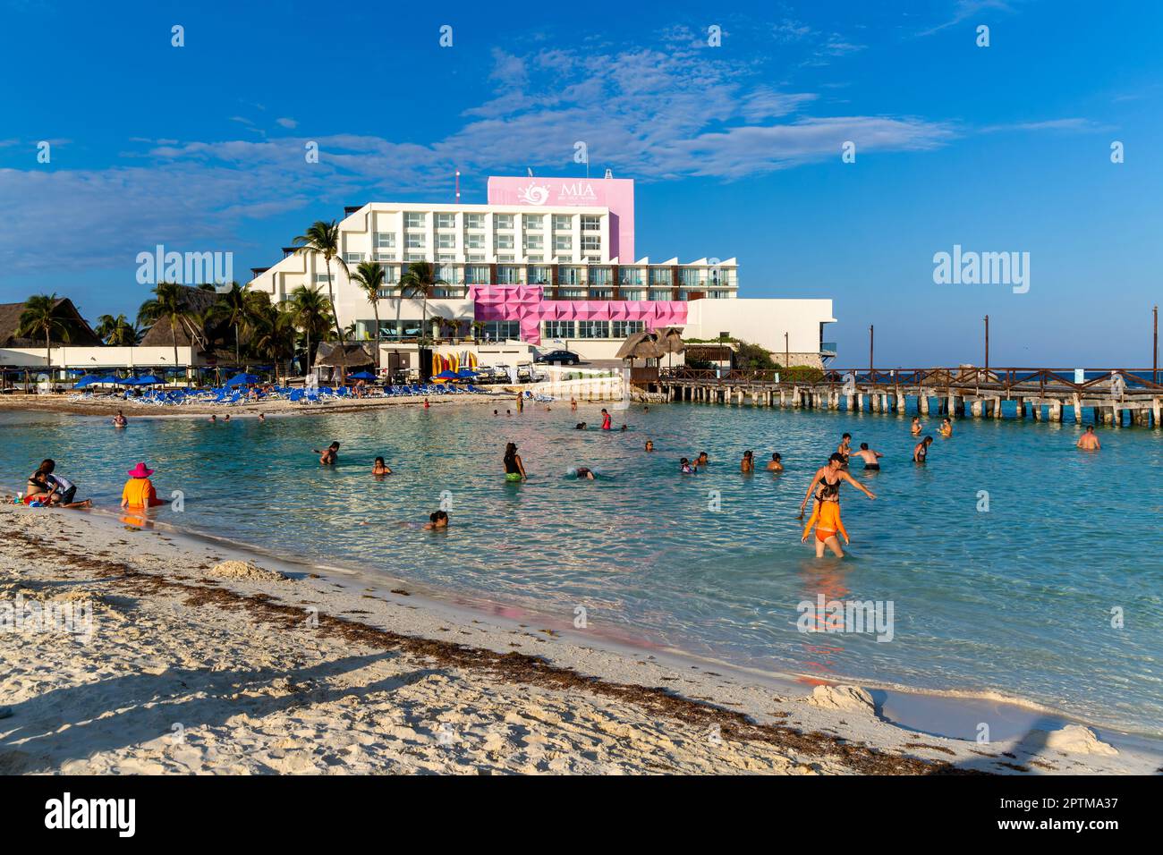 People bathing in lagoon at Mia Reef Hotel, Isla Mujeres, Caribbean ...