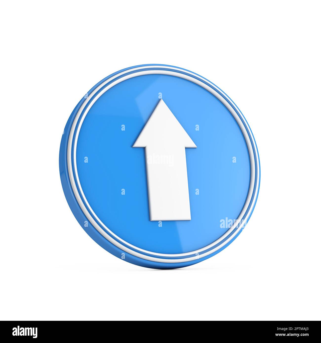 Arrow Up Direction Icon in Blue Circle Button on a white background. 3d ...