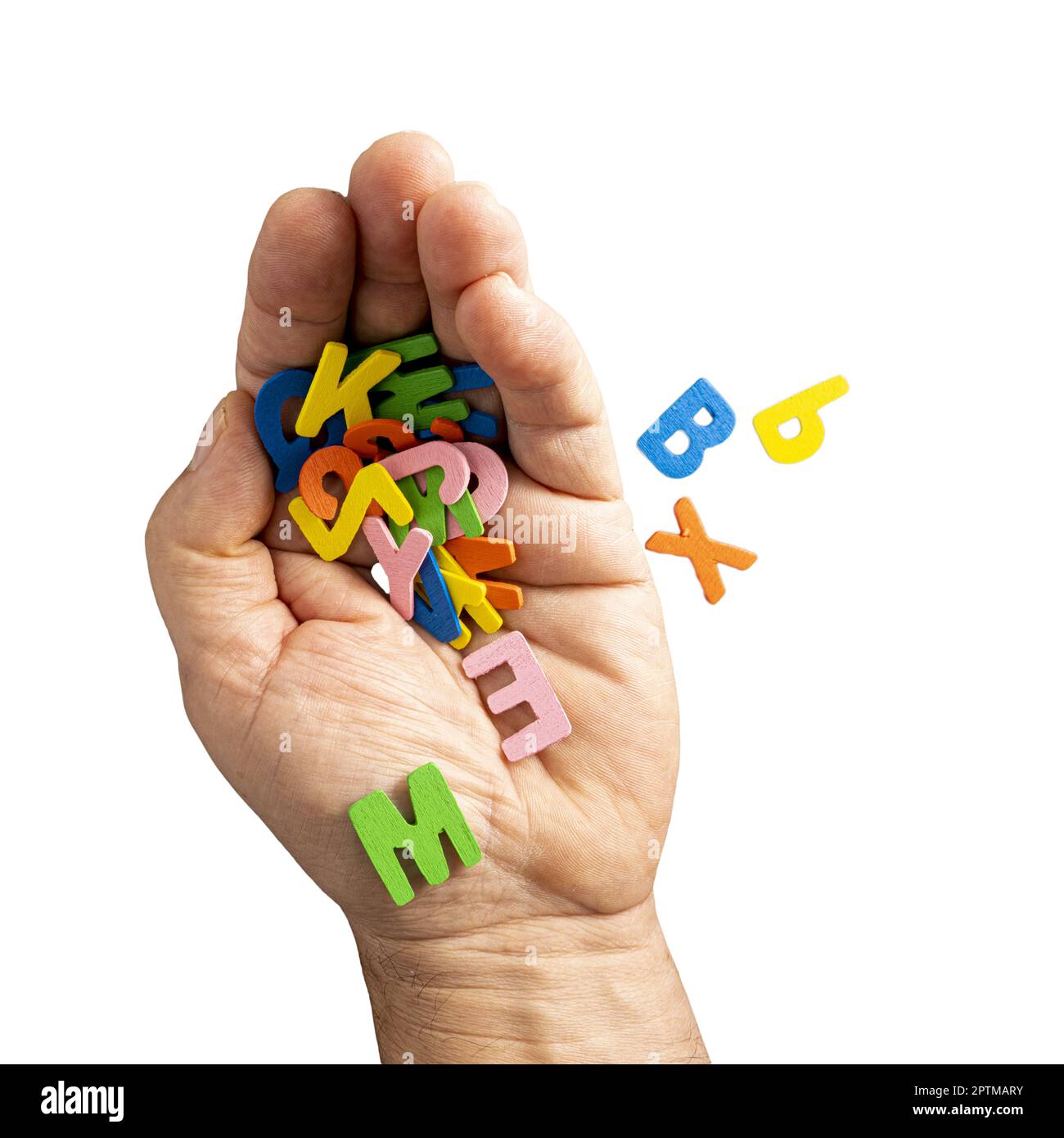 some colored letters in the palm of the hand Stock Photo - Alamy