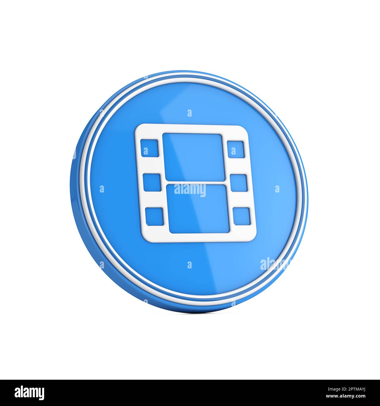Simple Film Icon in Blue Circle Button on a white background. 3d ...