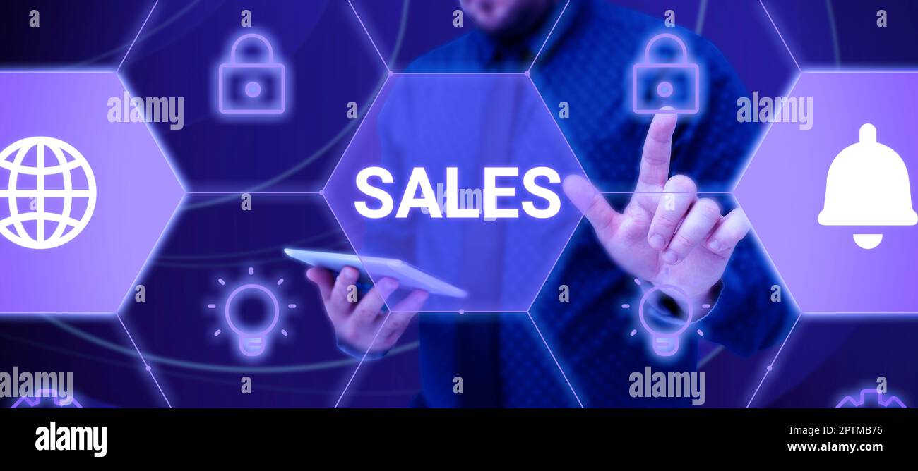 Text sign showing Sales, Word Written on exchange of commodity for ...