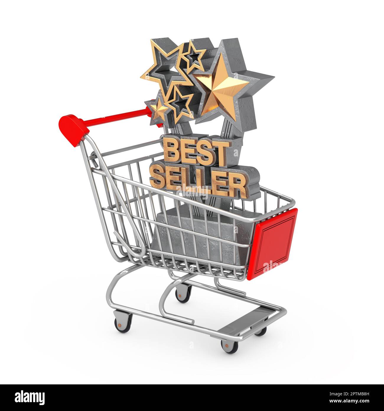 Golden Best Seller Business Award Trophy in Shopping Cart Trolley on a ...
