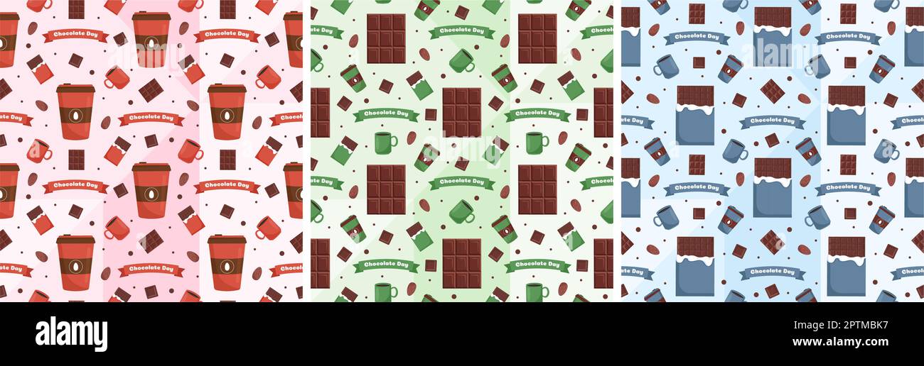 Set of Chocolate Seamless Pattern Design with Choco Decoration in ...
