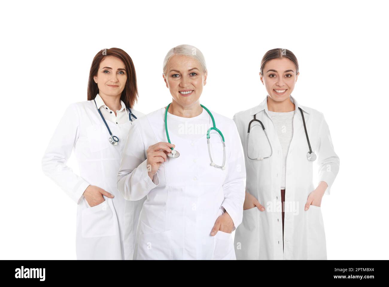 Collage with photos of doctors on white background Stock Photo - Alamy