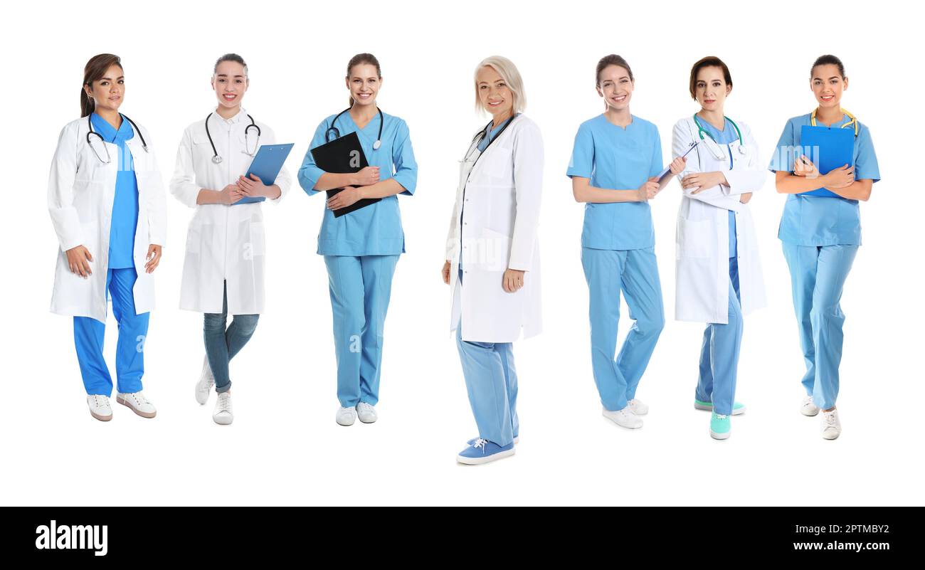 Collage with photos of doctors on white background. Banner design Stock ...