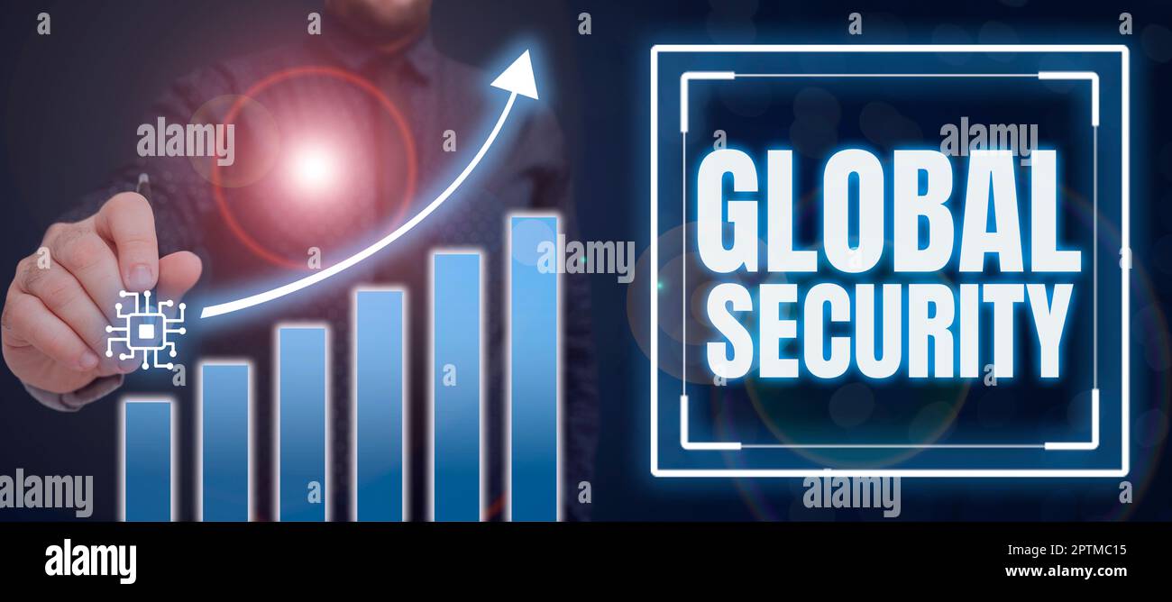 Text caption presenting Global Security, Word Written on protection of ...