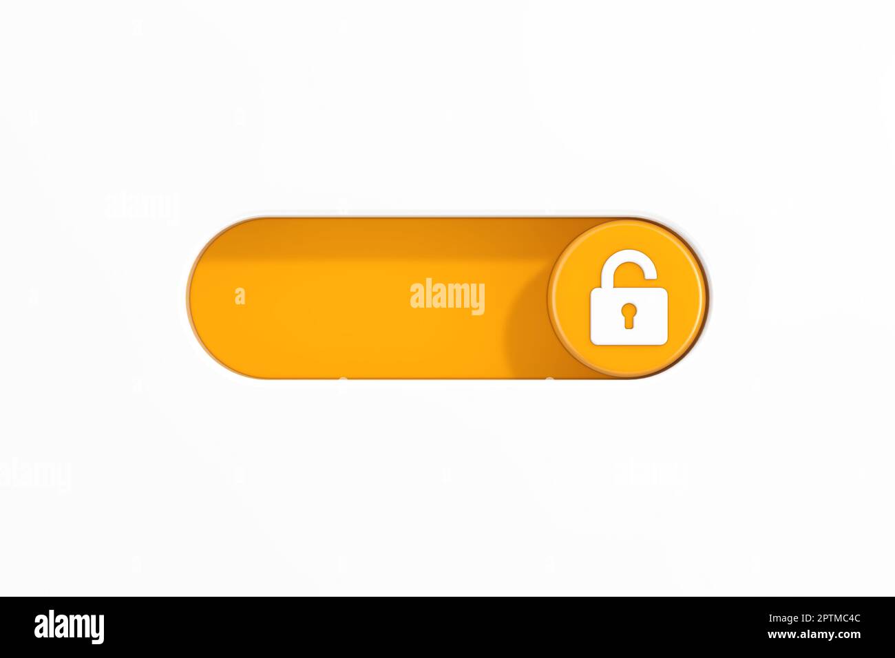 Yellow Toggle Switch Slider with Opened Lock Icon on a white background ...