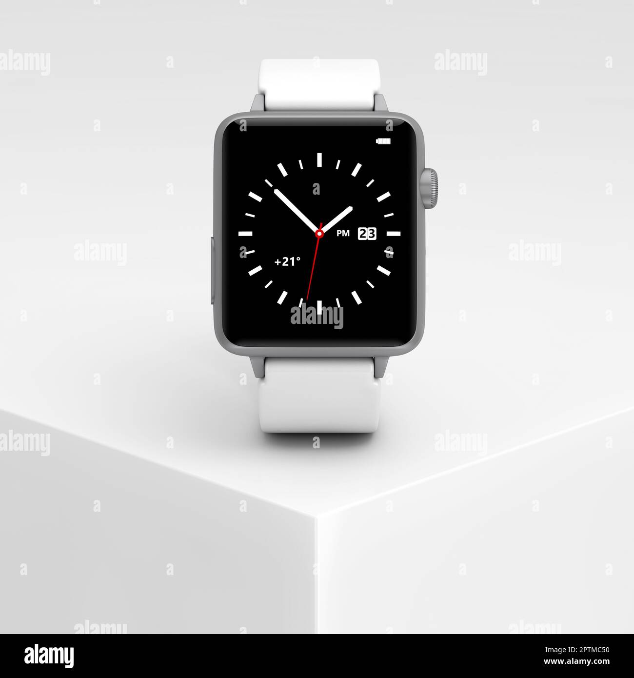 White Modern Smart Watch Mockup on a White Product Presentation Podium ...