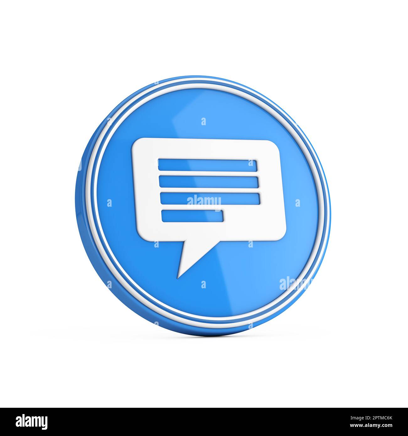 Message Bubble Icon in Blue Circle Button on a white background. 3d ...