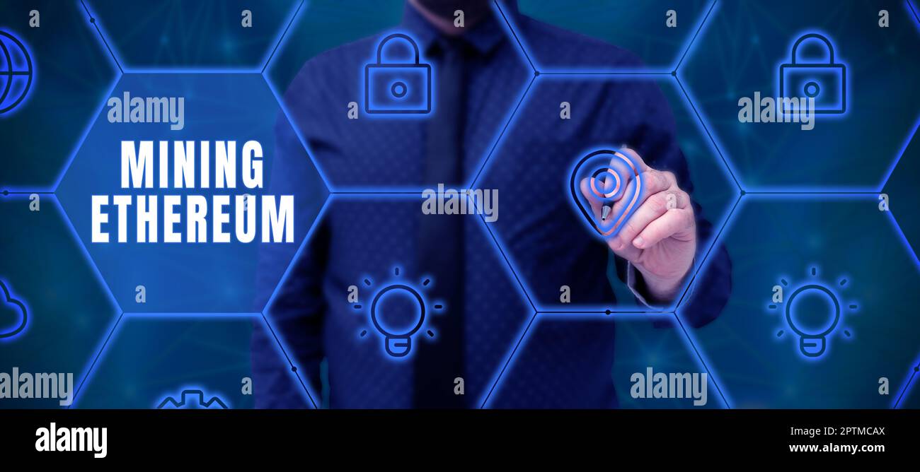 Text caption presenting Mining Ethereum, Internet Concept the process ...