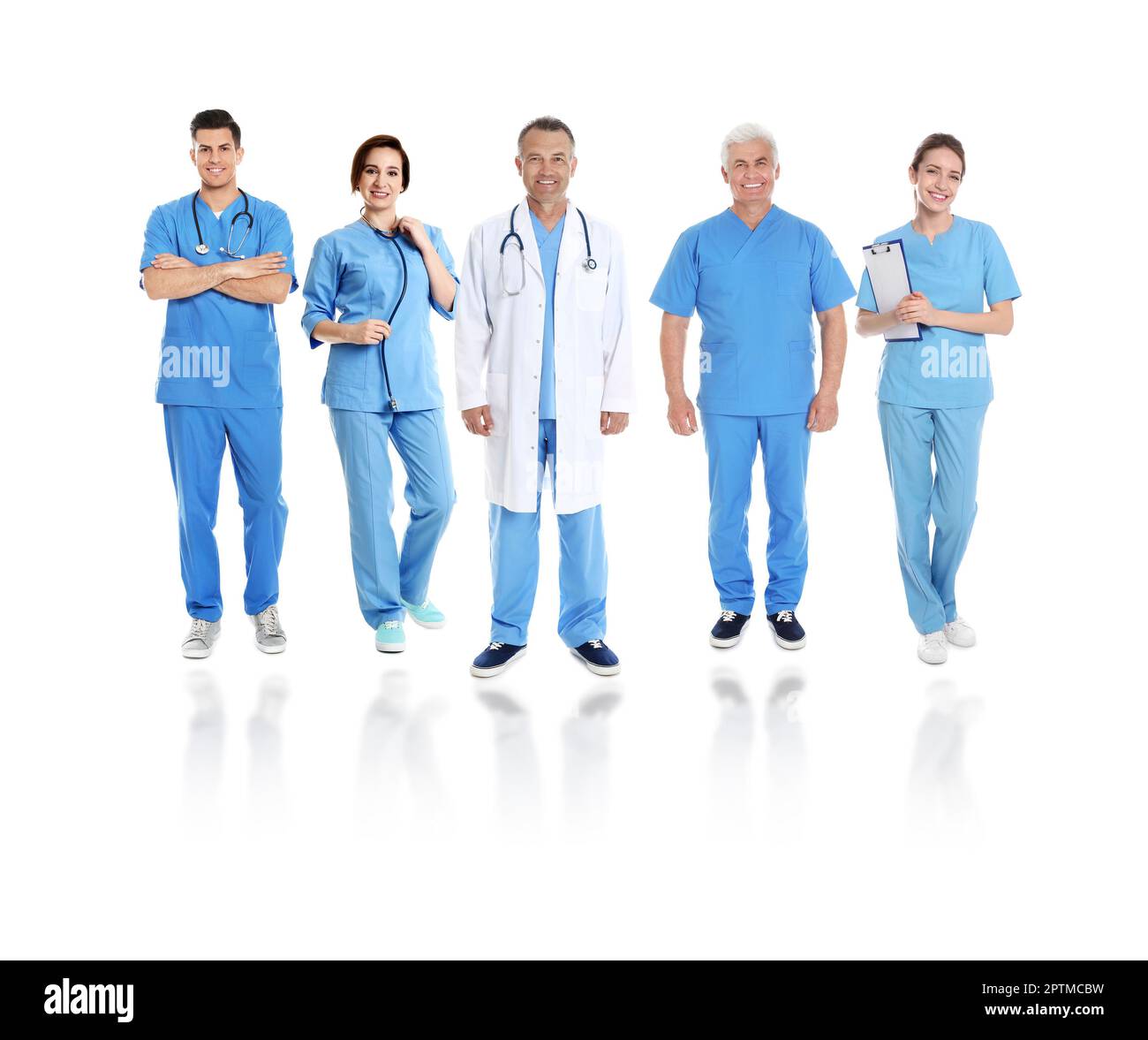Collage with photos of doctors on white background Stock Photo - Alamy