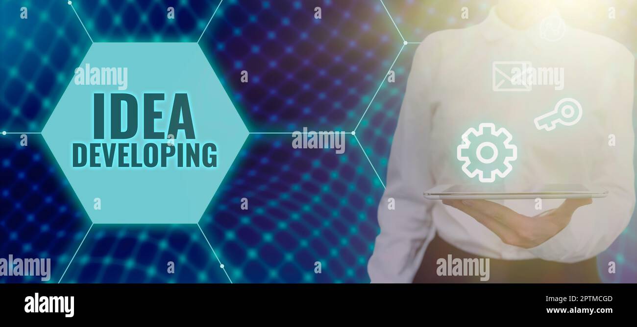 Text showing inspiration Idea Developing, Business showcase innovating ...