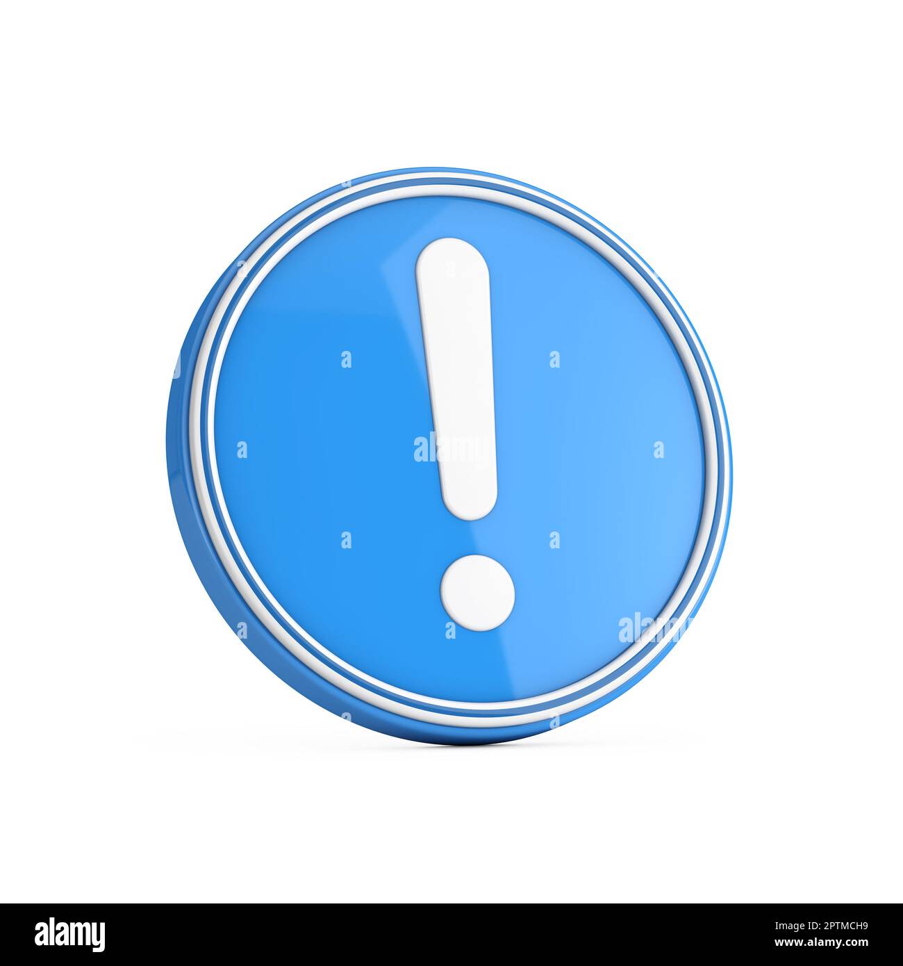 Exclamation Mark Icon in Blue Circle Button on a white background. 3d ...
