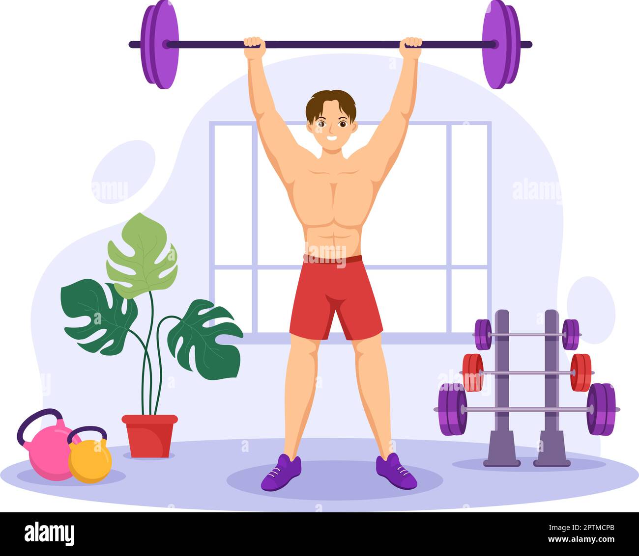 Weightlifting Sport Illustration with Athlete Lifts a Heavy Barbell ...