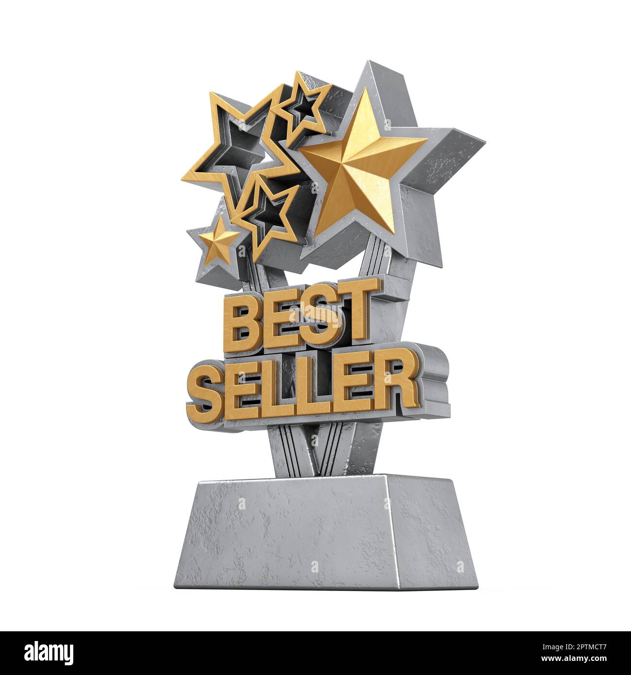 Golden Best Seller Business Award Trophy on a white background. 3d ...
