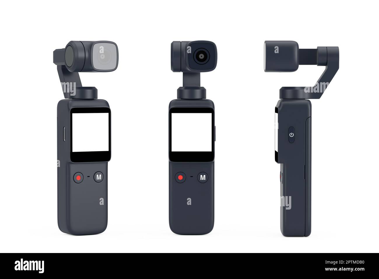 Pocket Handheld Gimbal Action Camera on a white background. 3d ...