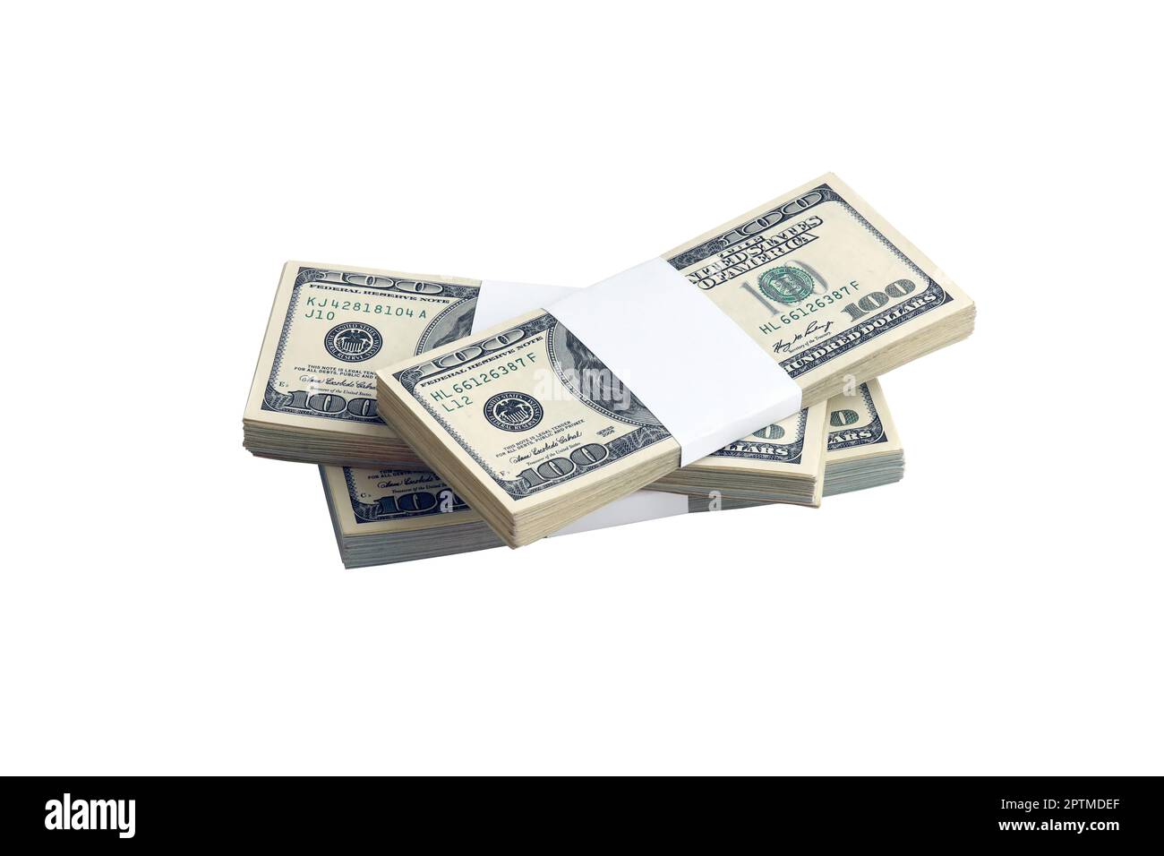 Bundle of US dollar bills isolated on white. Pack of american money ...