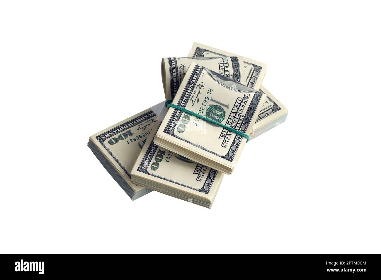 Bundle of US dollar bills isolated on white. Pack of american money ...