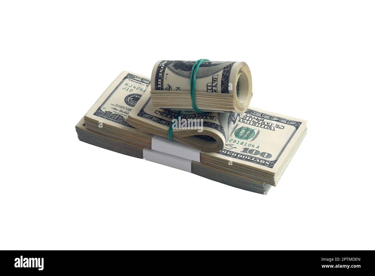 Bundle of US dollar bills isolated on white. Pack of american money ...