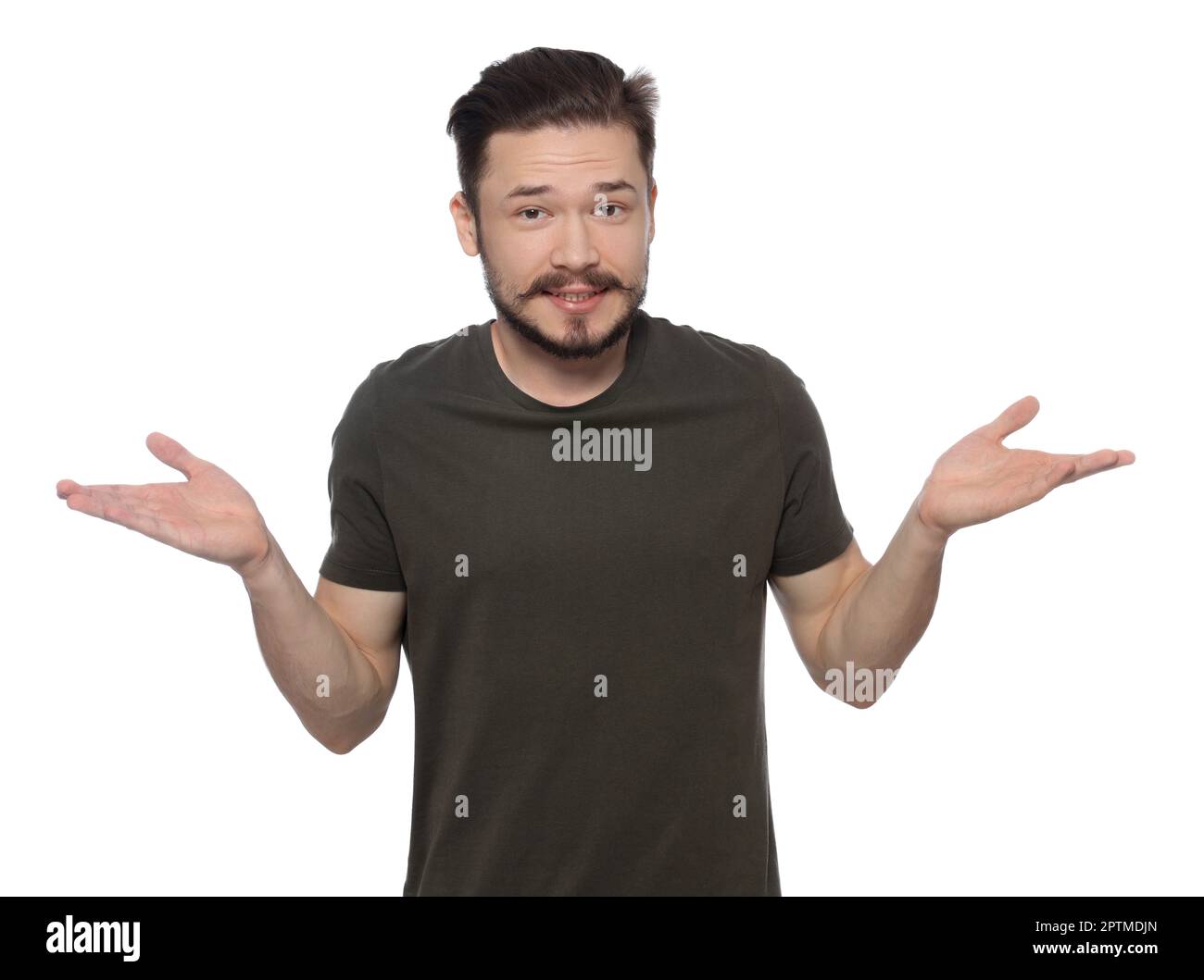 Portrait of embarrassed man on white background Stock Photo - Alamy