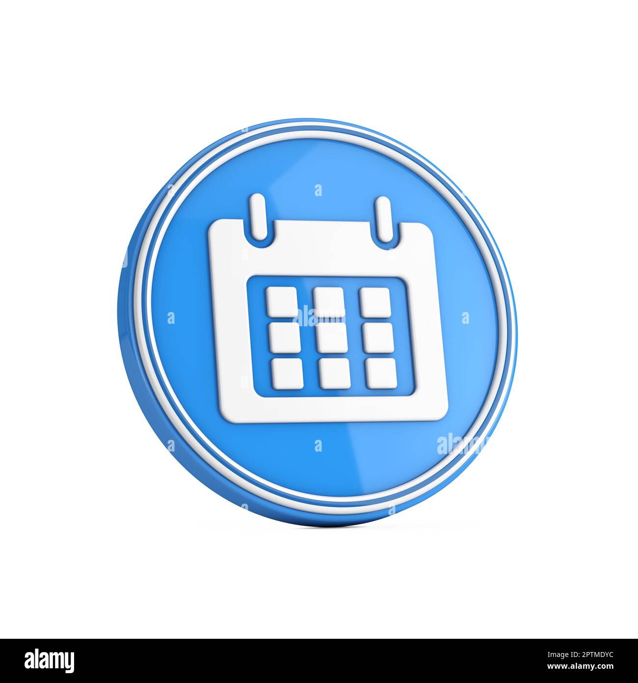Calendar Icon in Blue Circle Button on a white background. 3d Rendering ...