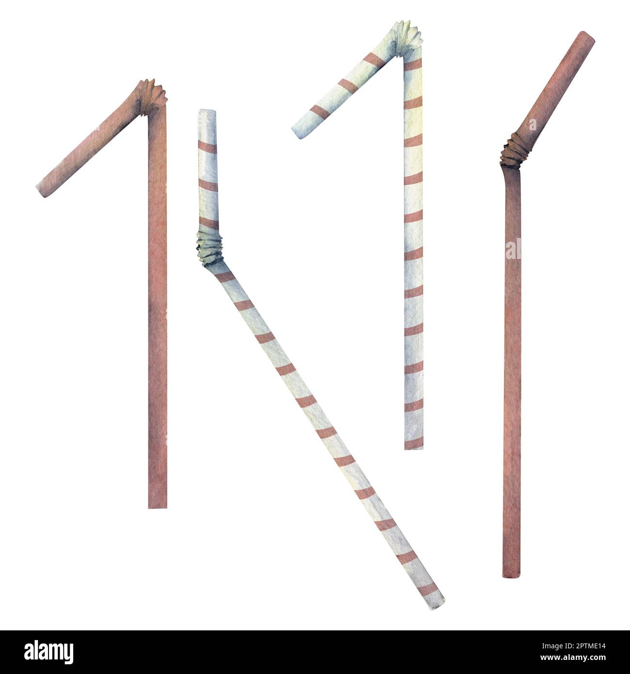 Hand drawn watercolor elements. Assorted striped and colored party ...