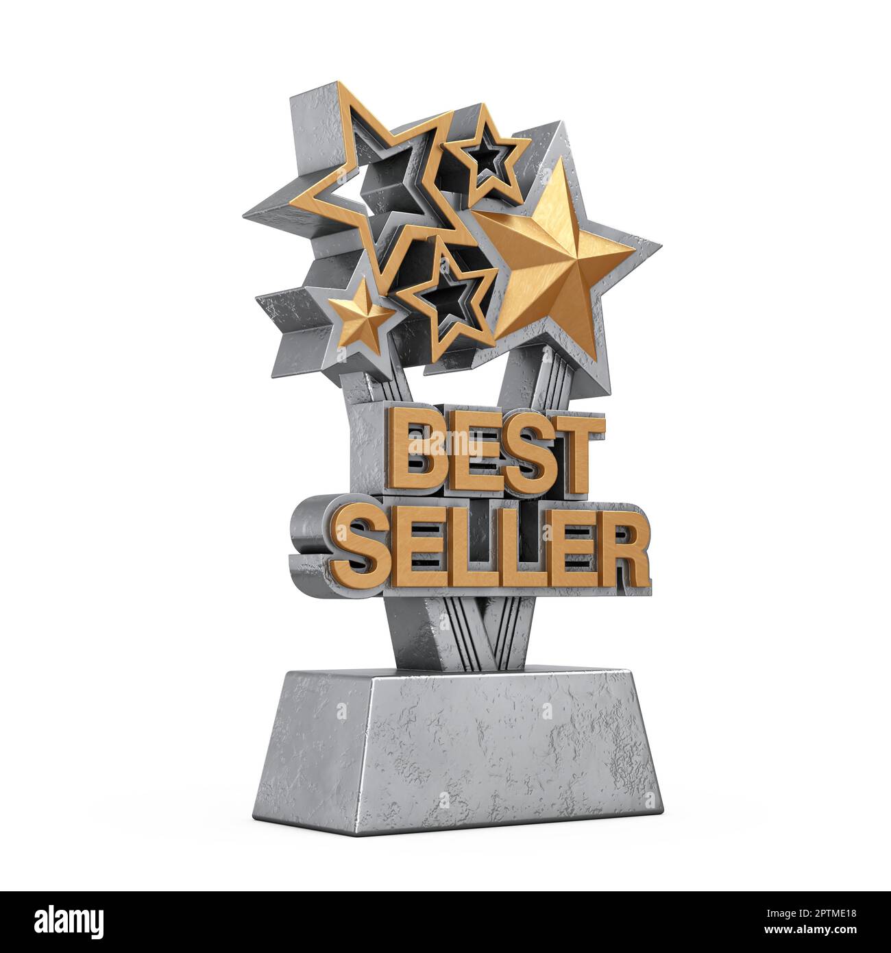 Golden Best Seller Business Award Trophy on a white background. 3d ...