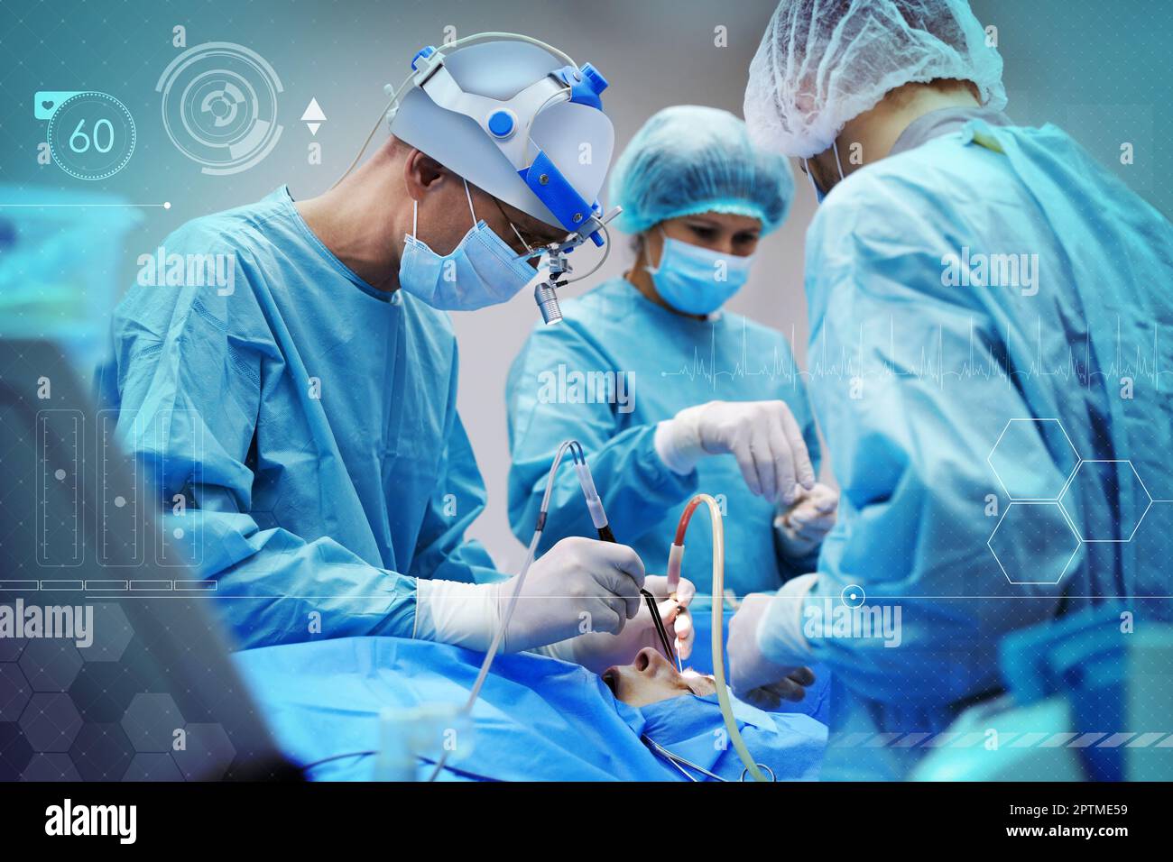 Team of professional doctors performing operation in surgery room and ...