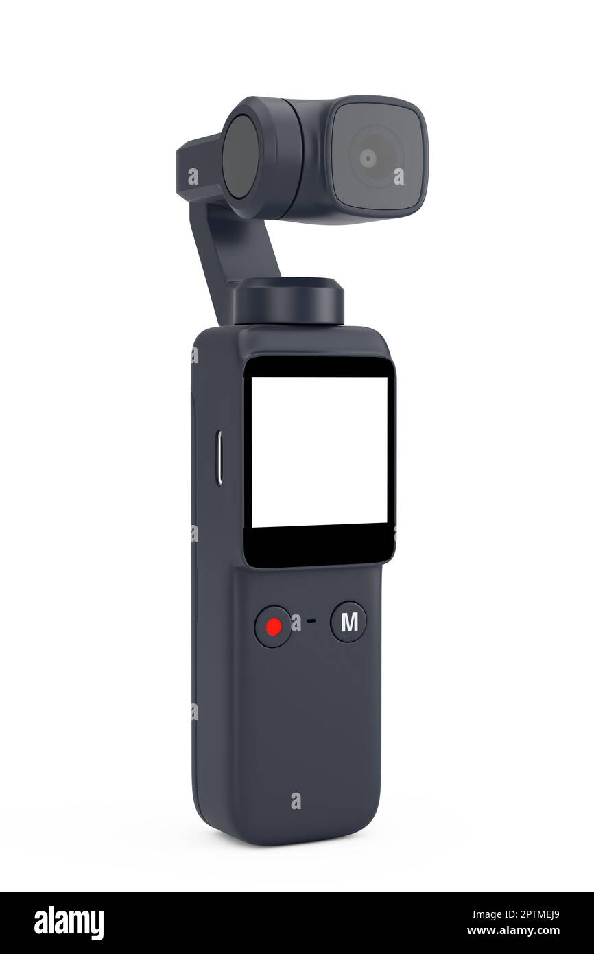 Pocket Handheld Gimbal Action Camera on a white background. 3d ...