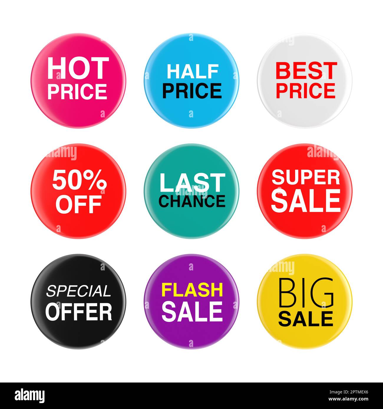 Set of Colorful Sale and Price Button Icons on a white background. 3d ...