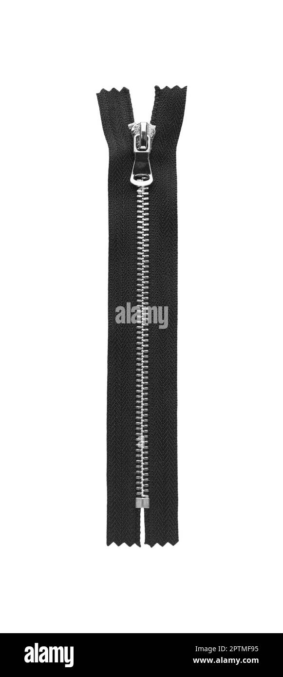 Black zipper isolated on white, top view Stock Photo - Alamy