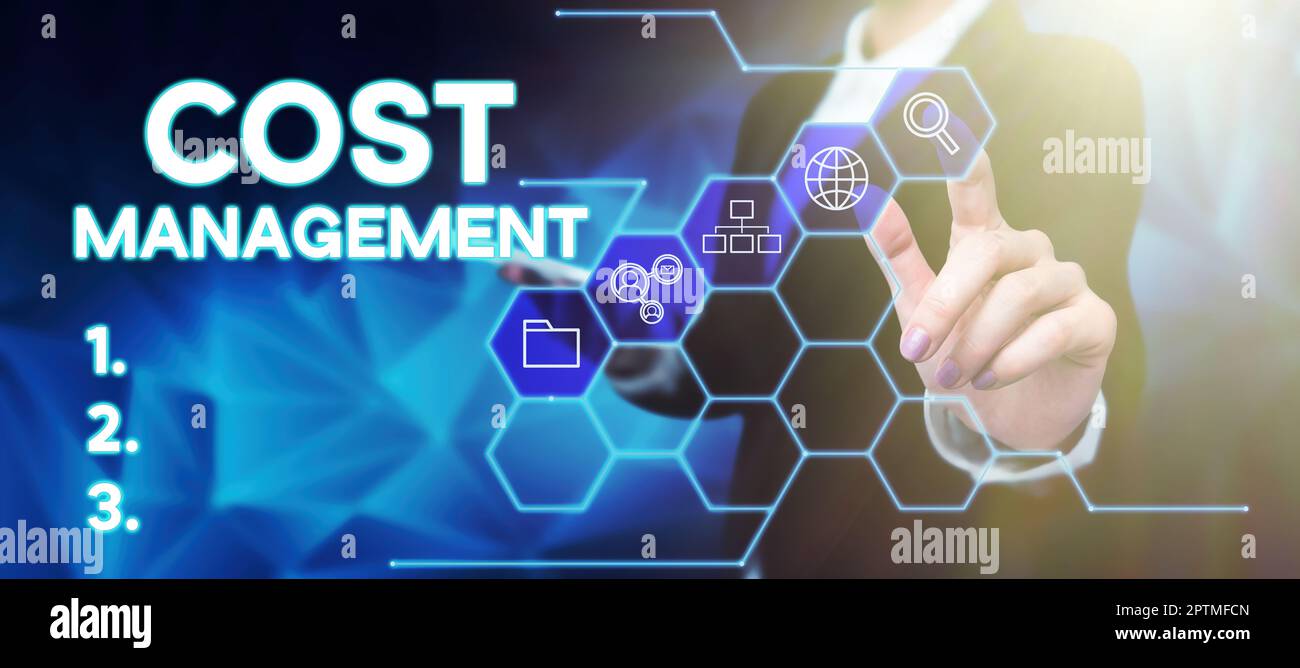 Text caption presenting Cost Management, Conceptual photo process of ...