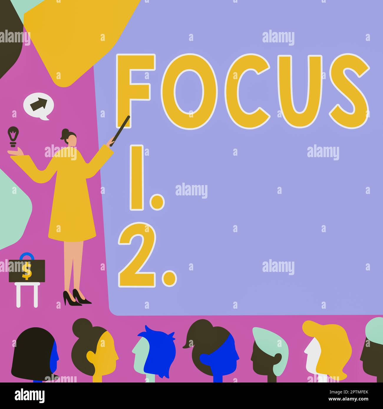 Text caption presenting Focus, Business overview state quality of ...