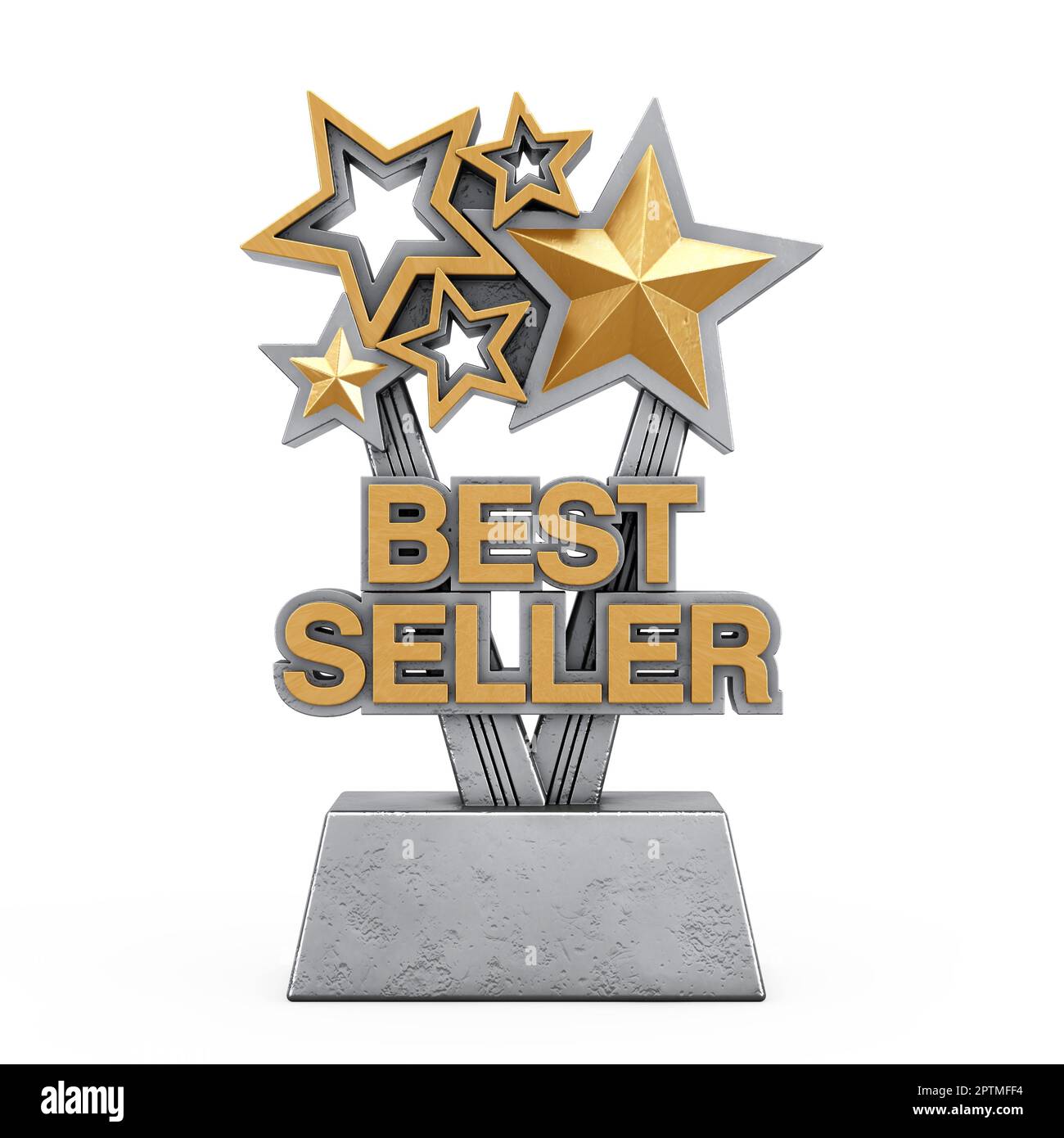 Golden Best Seller Business Award Trophy on a white background. 3d ...