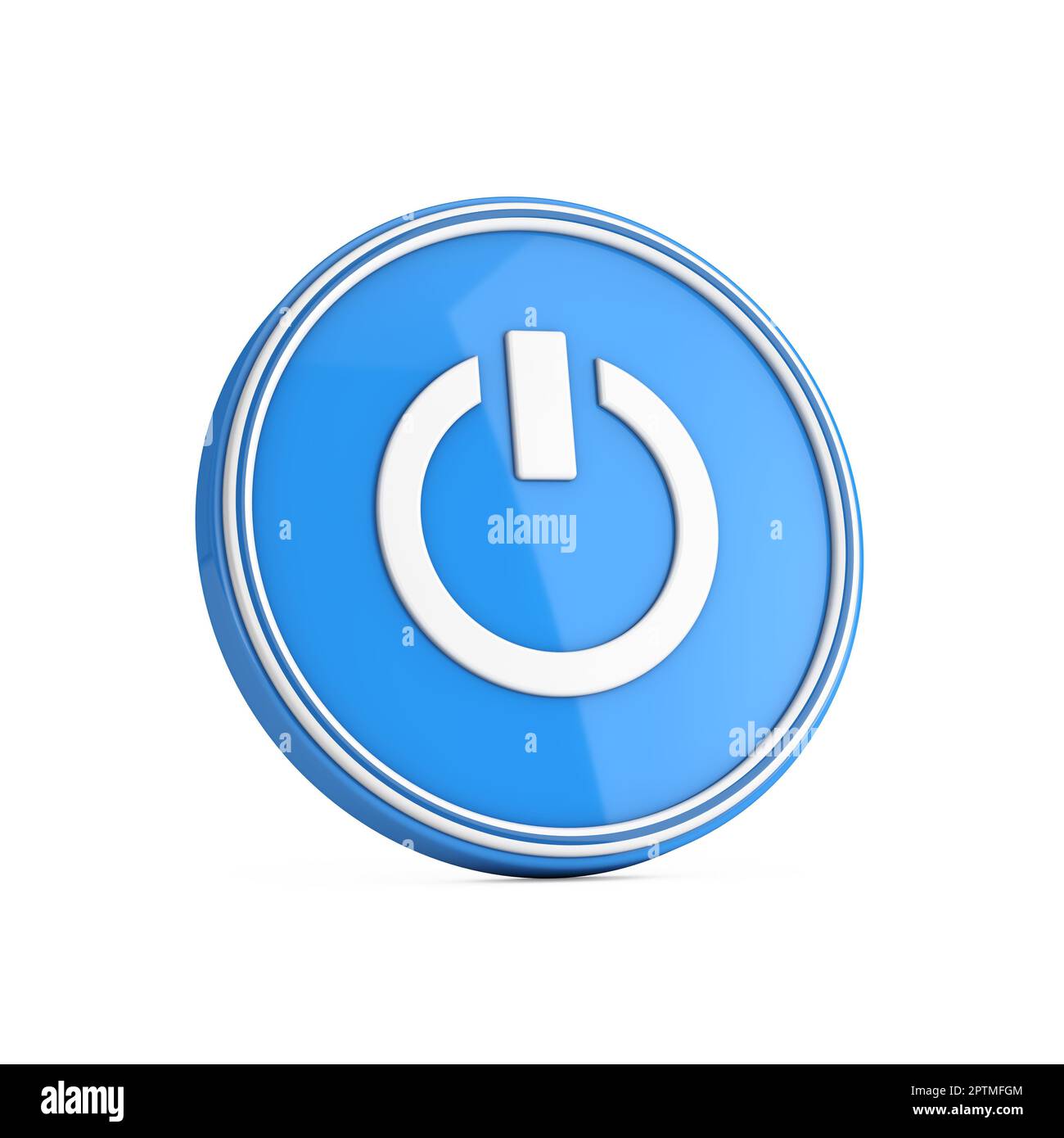 On Off Power Icon in Blue Circle Button on a white background. 3d ...