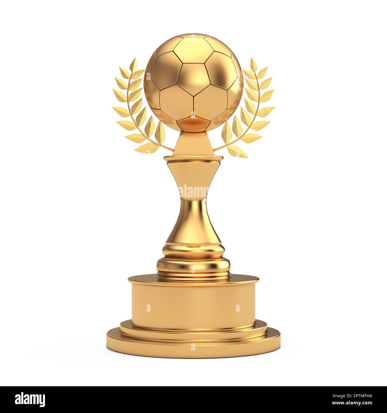 Golden Award Trophy with Golden Football Soccer Ball and Laurel Wreath ...