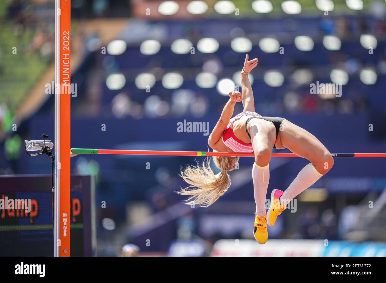 Ivona Dadic participating in the high jump of the European Athletics Championships in Munich ...