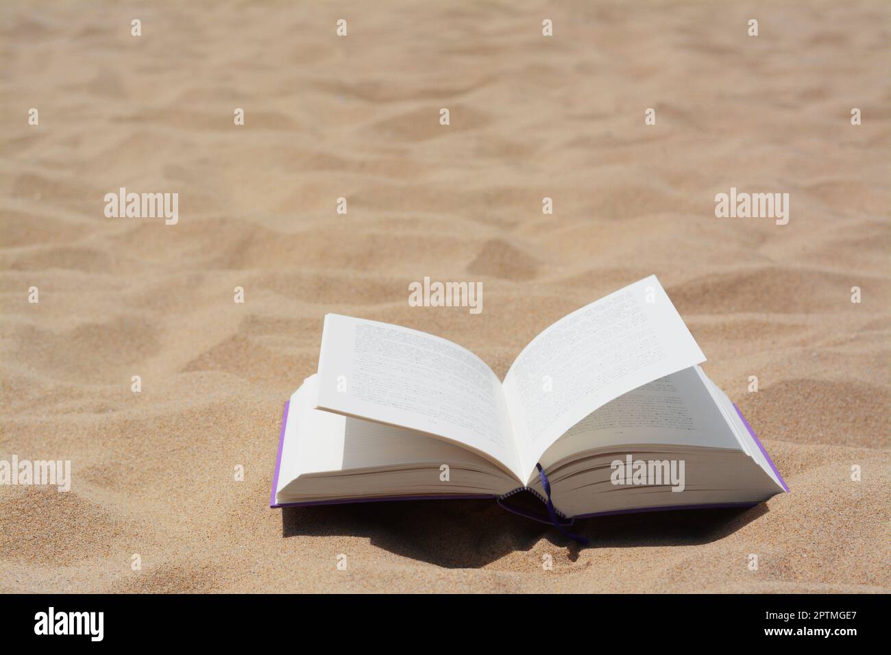 Open book on sandy beach, space for text Stock Photo - Alamy